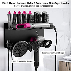 Welltop Wall Mount Holder for Dyson Airwrap Styler, for Dyson Supersonic Hair Dryer, 2 in 1 Storage Holder for Dyson Airwrap Styler Accessories, Fits for Bathroom Bedroom Hair Salon Barbershop