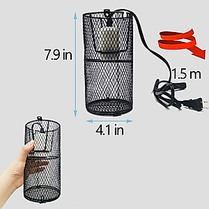 Reptile Heat Lamp Guard Ceramic Heat Emitter Basking Heater Lamp Reptile Accessories for Turtle Snakes Lizards Frogs Chicks with Power Switch & Anti-Biting Hanging Hook Design Round Without Bulb 200w