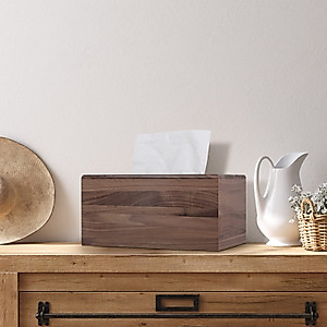 Reviaras Walnut Wood Tissue Box Cover with Slide-Out Bottom - Rectangular for Bathroom, Bedroom, Dinner Table, Office