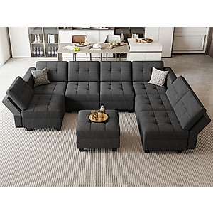Belffin Modular Convertible Sectional Sofa Couch with Reversible Chaise U Shaped Couch Set with Storage Ottoman Sectional Modular Sofa with Storage Seats Dark Grey