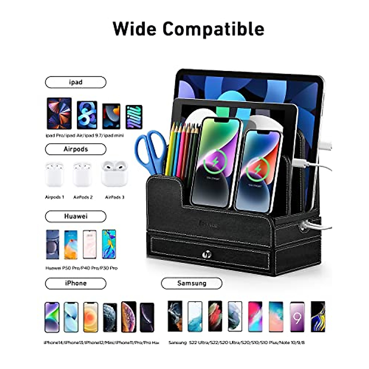Charging Station Stand for Anker 60W 6 Port and SABRENT 4-Port, Electronic Desk Charging Organizer for Phone, Tablets, Watch, Earpods, Men Husband Dad Gift Valentines Gift for Him (Include 4 x Cables)