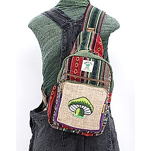 HIMALAYA HANDMADE Hemp Sling Backpack Hippie Backpack Festival Backpack Hiking Backpack 100% Hemp| Crossbody Bag FAIR TRADE Handmade with Love., Green