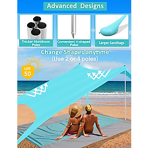 anngrowy Beach Tent Canopy 10'x10' Beach Tents Sun Shelter 6-8 Person Beach Canopy Tent Sun Shade Easy Setup, Beach Blanket Sandproof 10' x 9' Beach Mat Sand Free Waterproof Beach Blankets Extra Large