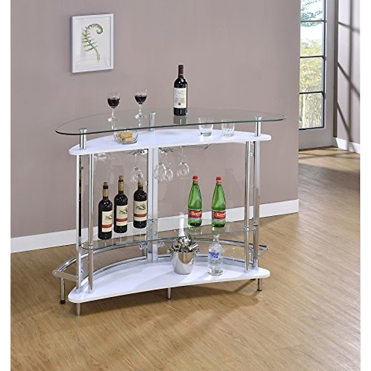 Coaster Furniture Bar Unit 20 inch W x 50.75 inch L x 41 inch H Chrome and Clear 101066