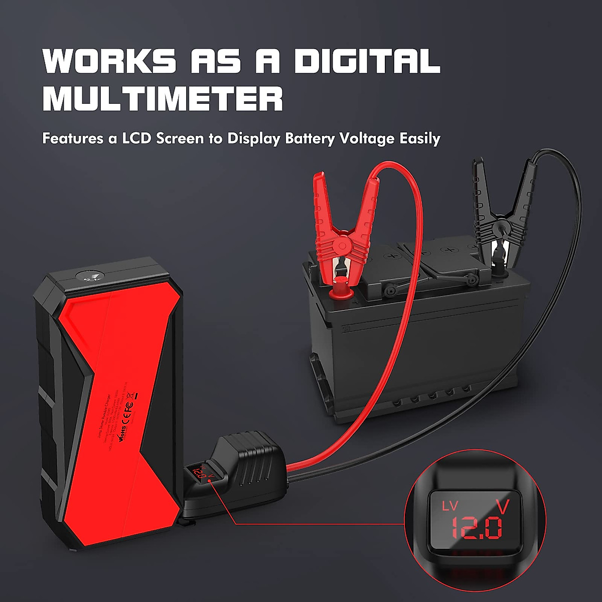 Smart Jump Starter Clamps, DBPOWER Battery Booster Replacement Alligator Clamps, Intelligent Jumper Cables with LCD Screen Compatible with DBPOWER DJS50 12V Car Jump Starters