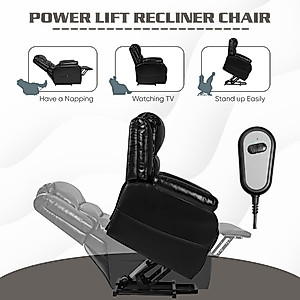 Furmax Power Lift Recliner Chair for Elderly, PU Leather Modern Single Reclining Sofa, Ergonomic Lounge Padded Armchair Home Theater Seat with Lumbar Support for Living Room (Black)