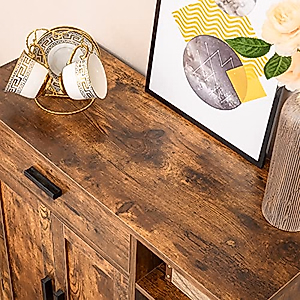 WEENFON Storage Cabinet, Floor Cabinet with Doors and Shelves, Coffee Bar Cabinet with Drawer, Organizer Cabinet for Living Room, Dining Room, Rustic Brown