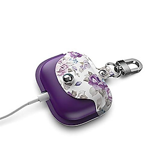 wenew Leather Case for Airpods Pro 2019, Glitter Sequin Sparkle Crystal Cute PU Protection Case Shockproof Drop Proof Protector Pouch Skin Metal Clasp Keychain (Purple)