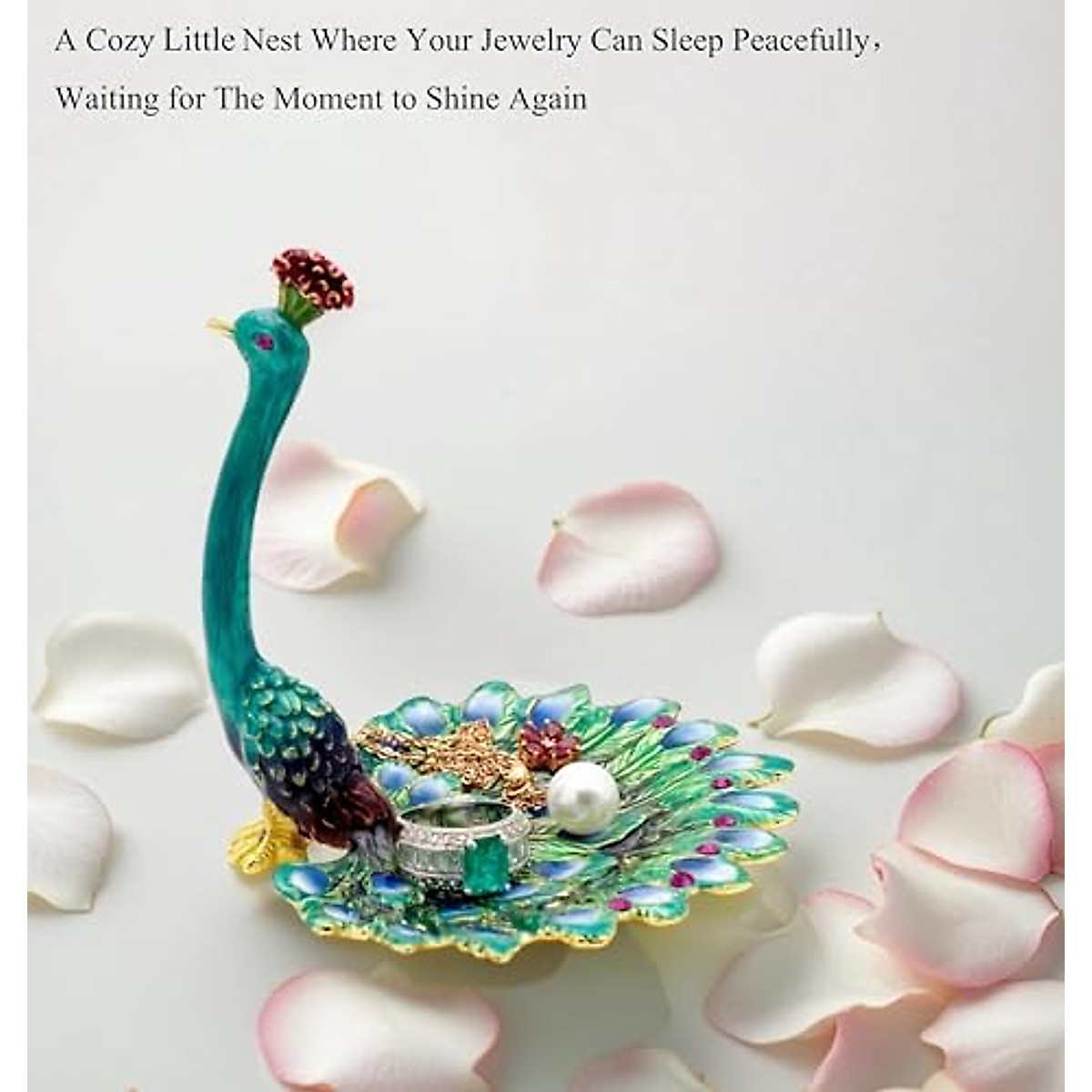 JWT Astyle Luxury Peacock Ring Holder Dish Jewelry Tray.Turquoise Peacock Decor Gifts Animal Figurines Trinkets Earring Necklace Storage Organizer