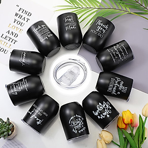 Inbagi Employee Appreciation Gifts 12 oz Stainless Steel Insulated Wine Tumbler Teacher Nurse Coworker Mug with Lids Inspirational Women Male Gifts Father's Day Gift Grad Gift(Black, 10 Pcs)