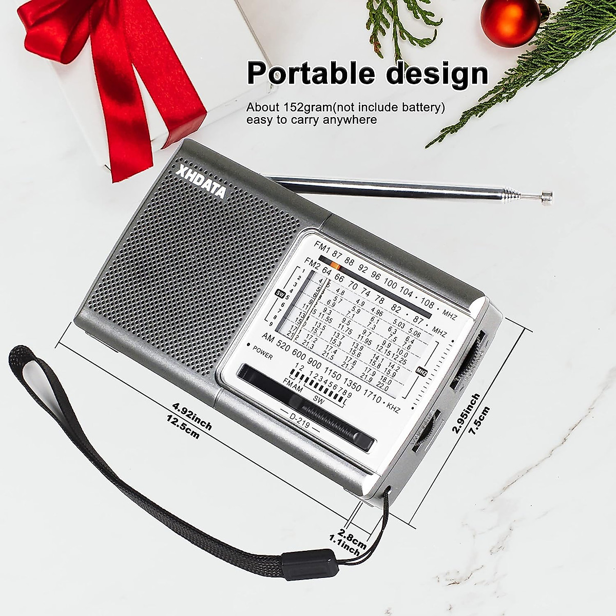 XHDATA D219 Portable AM FM Shortwave Radio Battery Operated Small Great Reception Radio with Good Sound,Earphone Jack for Elder,Home,Child [Silver]