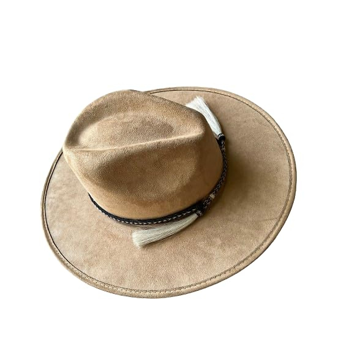 Panama Hat Genuine Horse Hair Double Tail Tassel Hat Band Cowboy Best Western Yellowstone Style - Adjustable Size - Brown and White
