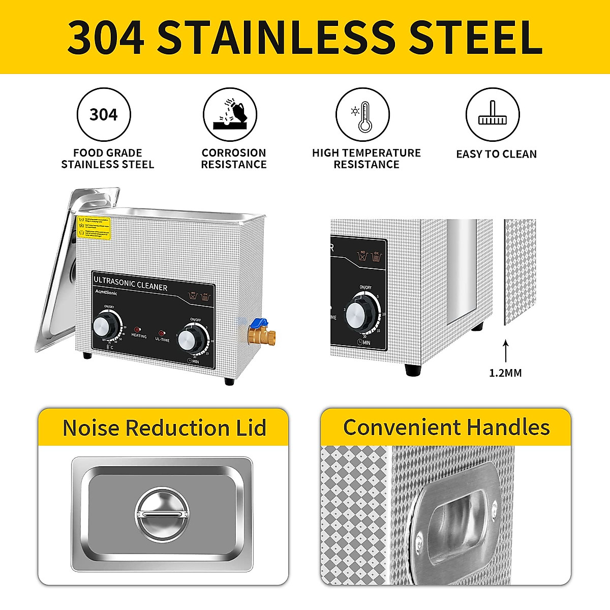 ACMESONIC Ultrasonic Cleaner 6Lfor Vinyl CD, (300W Heater,180W Ultrasonic) Ultrasonic Parts Cleaner with Heater Timer for Cleaning, Jewelry, Coins, Metal Small Parts, Circuit Board, Lab Tools, etc