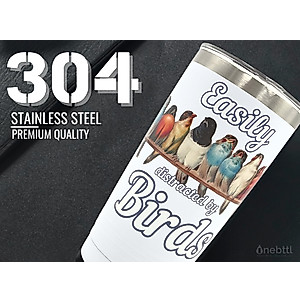 Onebttl Bird Watching Tumbler for Lovers & Watchers, 20oz Stainless Steel Insulated With Lid & Straw, Gift Card & Box Included, Birthday Gift - 360 White