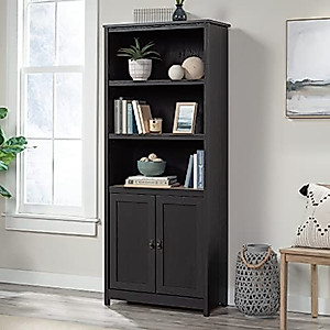 Sauder Cottage Road Library with Doors, L: 29.29" x W: 13.98" x H: 71.50", Raven Oak Finish