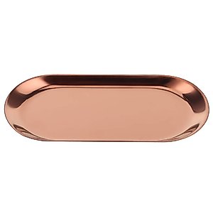 5pcs Stainless Steel Oval Shaped Towel Tray Cosmetics Jewelry Storage Tray Dish Plate OrganizerGold (Trumpet (rose gold rimless))
