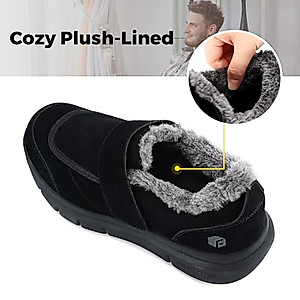 FitVille Wide Width Mens Slippers Non Slip Plush House Shoes with Adjustable Strap Indoor & Outdoor Winter Slippers with Arch Support for Foot Pain Relief