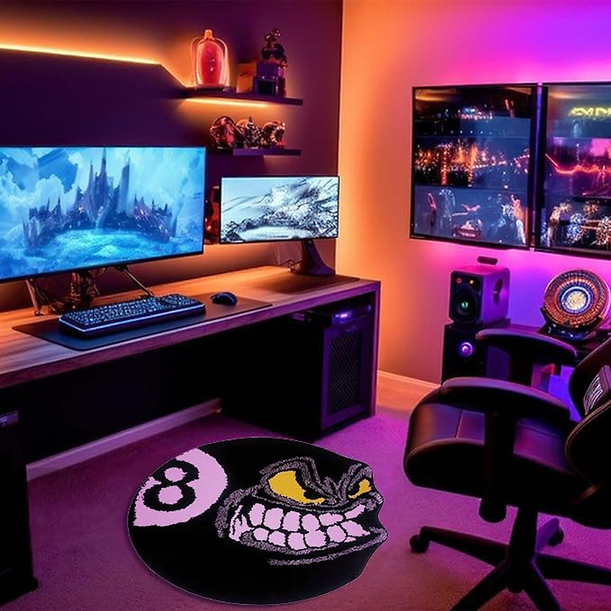 HYPEECE Angry 8 Ball Rug, 32" Cool Rugs 8 Ball Hypebeast Rug, Black Round Rug for Bedroom, Flocking Soft Aesthetic Rug for Living Room Decor, Y2k Rug, Hypebeast Room Decor (32"x32")