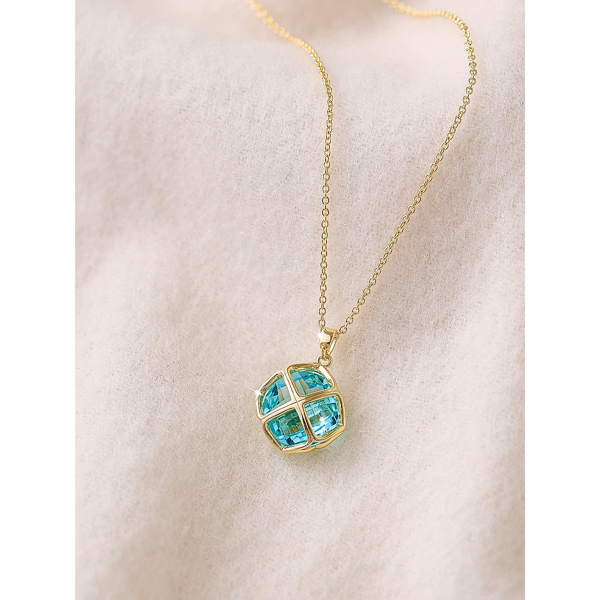 Qinpan 14MM Crystal Pendant Drop Dangle Necklace for Women Glod Plated Costume Jewelry, 24.4*17.8mm, Gold Plated, Cubic Zirconia