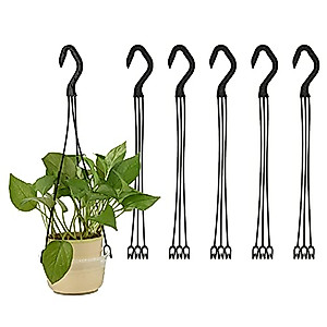 Cosmos 6 Pieces Plastic Hanging Basket Hooks Hanging Planter Holder Flower Pot Hangers for Outside and Indoor Small Flower Pots, Black