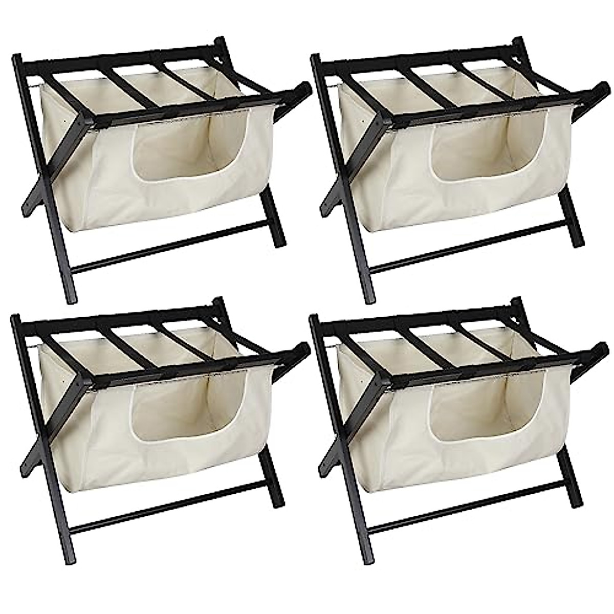 Babion Folding Luggage Racks with Shelf, Wooden Suitcase Stand, 2 Tier Foldable Luggage Racks with Heavy Duty Nylon Belts, Suitcase Bag Holder for Bedroom Guest Room, 4 Pack