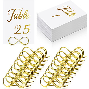 52 Pcs Table Number Sign, 26 Gold Table Numbers Holder Stands, 26 Wedding Table Numbers with Head Table Seating Labels Place Card Holder for Wedding Reception Name Cards for Table Setting