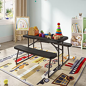 DWVO 37" Picnic Table, Folding Picnic Tables for Outdoors with Weather Resistant Resin Tabletop & Stable Steel Frame for Yard Patio Lawn Party, Black