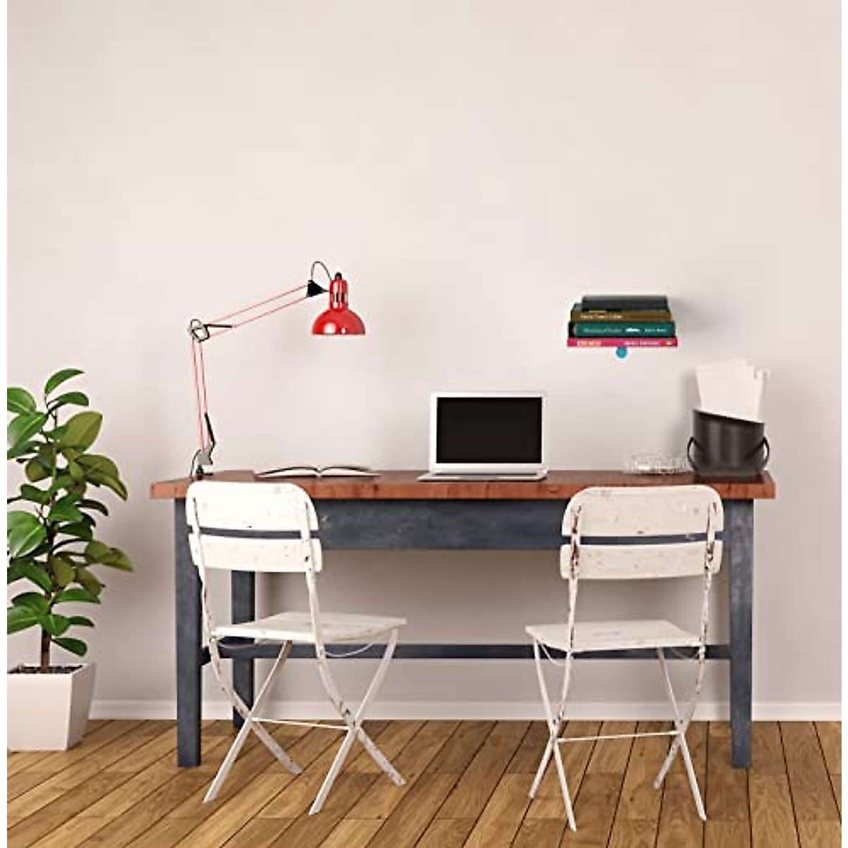 Uqayu Invisible Floating Bookshelf with Decorative Wooden Rod, Heavy Duty Wall Mounted Metal Book Organizer Shelf, for Home, Office, Study, Livingroom, Bedroom, Library (1, Blue)