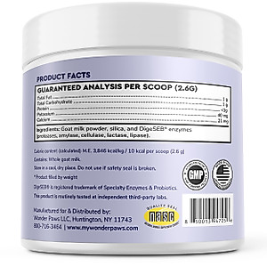 Wonder Paws Premium Goat Milk Powder for Dogs –- Goat Milk for Dogs to Support Digestion, Immune Health & Allergies – Goat’s Milk with Probiotics for Dogs of All Ages, Sizes & Breeds – 8.25 oz