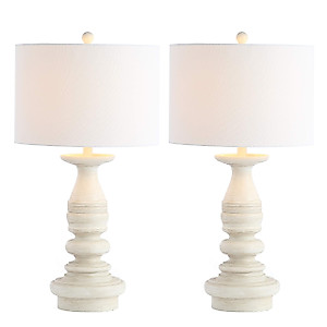 SAFAVIEH Lighting Collection Jareth White Wash 29-inch Bedroom Living Room Home Office Desk Nightstand Table Lamp Set of 2 (LED Bulbs Included)