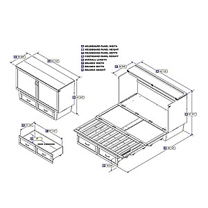 Atlantic Furniture Monroe Murphy Bed Chest with Charging Station, White