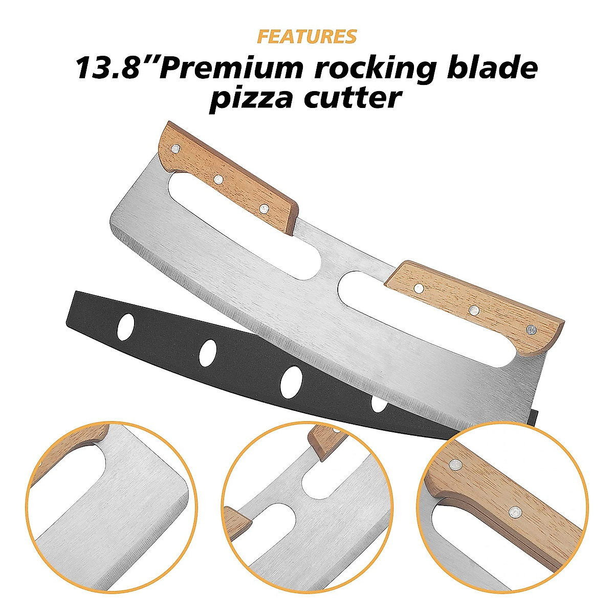 Pizza Crust Set (Set of 7) 10'' Stainless Steel Pizza With Handle Wood Handle Rocker Cutter Pizza Oven Accessories Gift for Homemade Baking Lovers like Pizza, Bread and Pastries