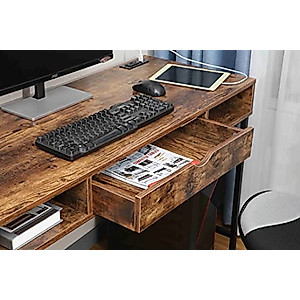 JJS 48' Writing Desk with Power Outlet, Home Office Contemporary Large Computer Desk Laptop Workstation with Drawer USB Ports Charging Station, Rustic Brown