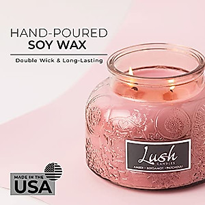 A Cheerful Giver - Amber Bergamot Patchouli - 20oz Large Scented Candle Jar with Lid- Lush - 95 Hours of Burn Time, Gift for Women, Pink