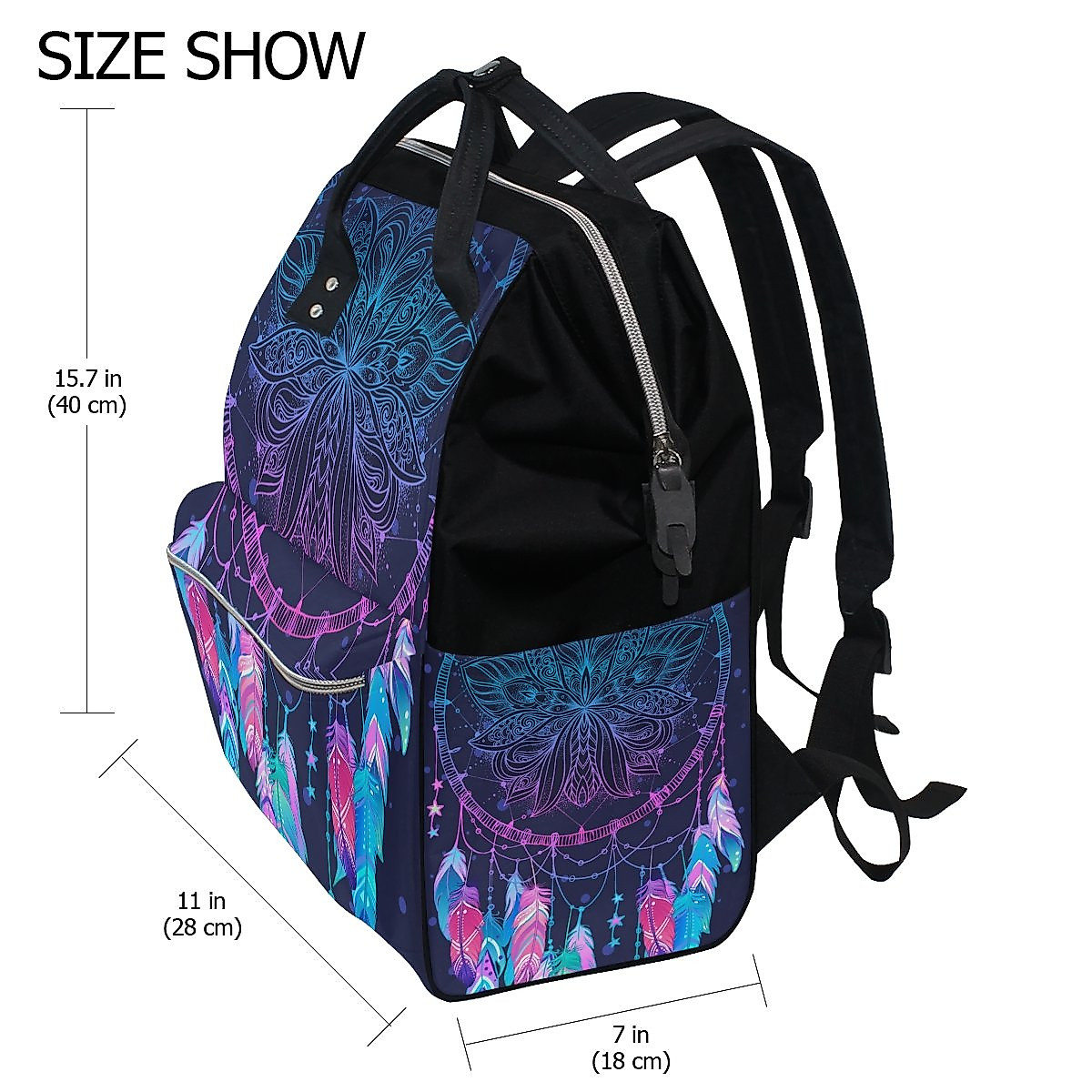 My Little Nest Large Capacity Diaper Bag Chic Bohemian Dream Catcher with Feathers Durable Multi Function Travel Backpack for Mom