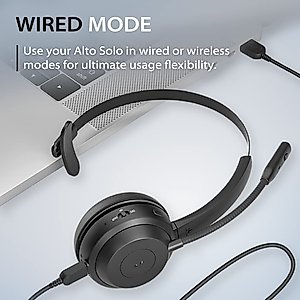 Avantalk Alto Solo - Wireless Headset with Mic for Work with Qualcomm Bluetooth Solution, CVC Noise-Canceling for PC, Computer & Laptop, Charging Stand, Mute Button, Wired Headphones Option