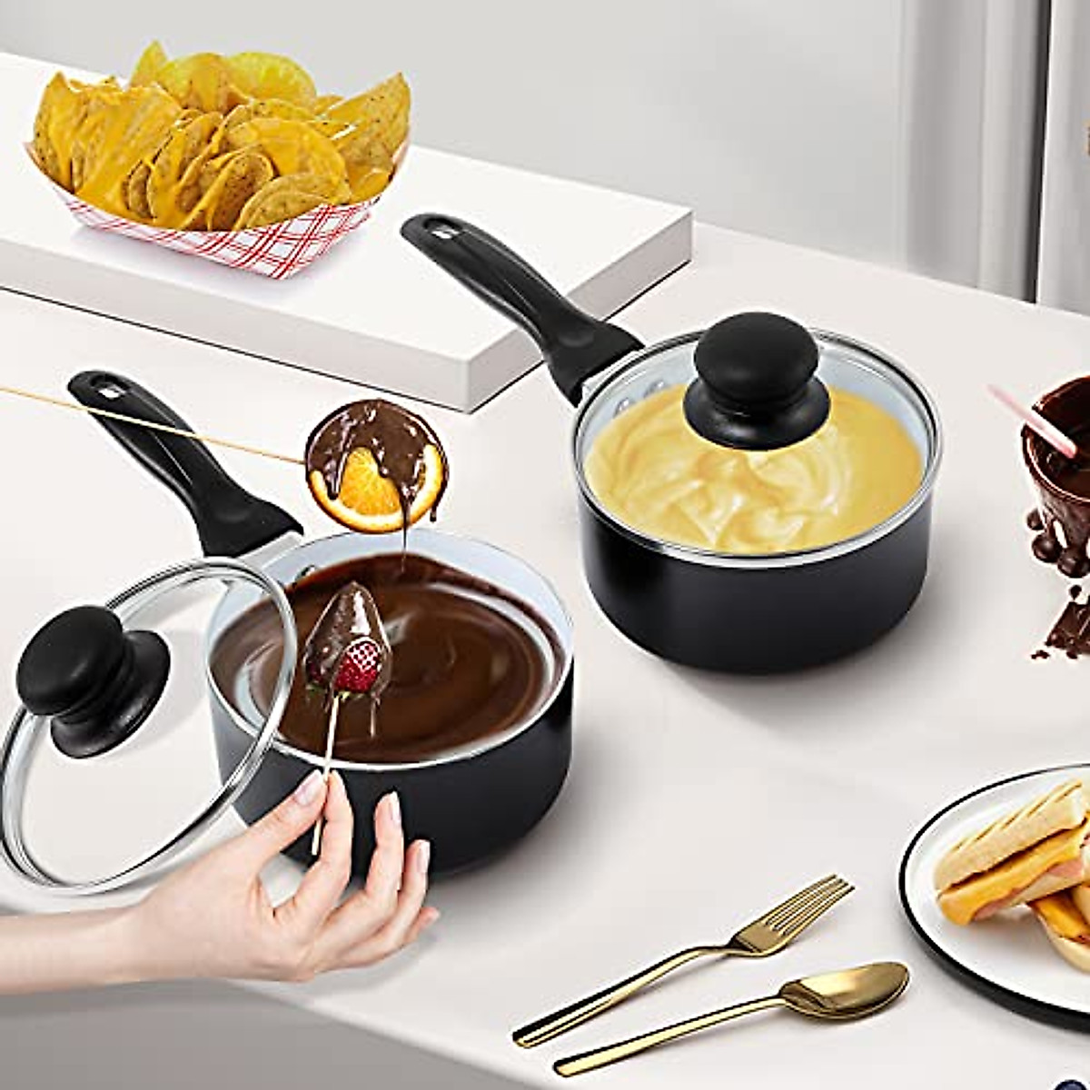 Dyna-Living Chocolate Melting Pot Cheese Chocolate Tempering Machine Electric Melter Fondue Pot Heater for Chocolate, Butter, Cheese, Cream, Candy, Milk, Coffee(Double Heads)