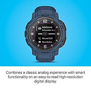 Garmin Instinct Crossover Solar, Rugged Hybrid Smartwatch with Solar Charging Capabilities, Analog Hands and Digital Display, Tidal Blue