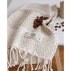 Madamelique Exclusive Hand Towels Set of 2-18 x 40 Inches - Decorative Bathroom Peshtemal Towel for Hand, Face, Hair, Yoga, Tea, Dishcloth, Kitchen and Bath - 100% Pure Cotton (Beige)