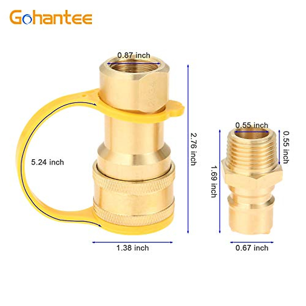 1/2" Gas Quick Connect Kit, Disconnect Connector with Male Insert Plug, Solid Brass 1/2 inch Natural Gas Propane Quick Connect Adapter