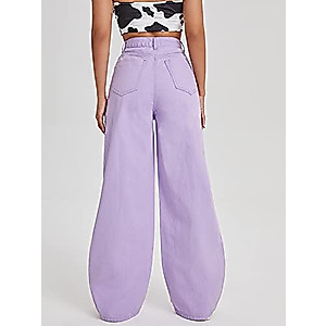 MakeMeChic Women's Casual High Waist Jeans Wide Leg Denim Pants Purple M