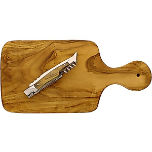 French Home Olive Wood 11-inch Cutting board with a Laguiole Pocket Knife with Cork Screw