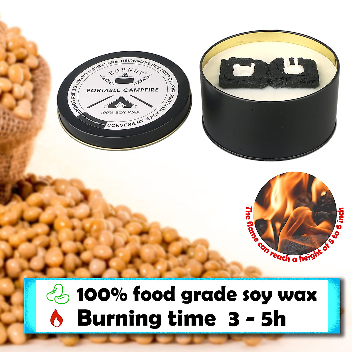 EUPNHY Portable Campfire | Portable Fire Pit | Smores Maker | Lightweight and Portable | 3-5 Hours of Burn Time | Convenient-No Wood-No Embers-No Hassle | Great Gifts for Picnics, Camping and More.