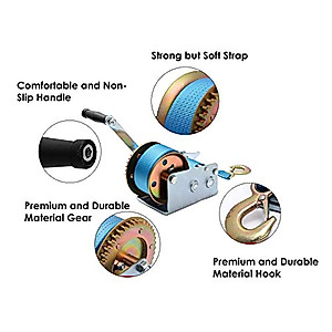 G Ganen 3200lbs Polyester Strap 2 Gear Hand Winch Hand Crank Gear Winch ATV Boat Trailer