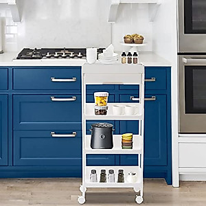 Fichiouy 4-Layer Floor Standing Shelf Units Rolling Utility Cart, Plastic Mobile Shelving Unit Storage Drawer Carts for Kitchen/Bathroom/Office White