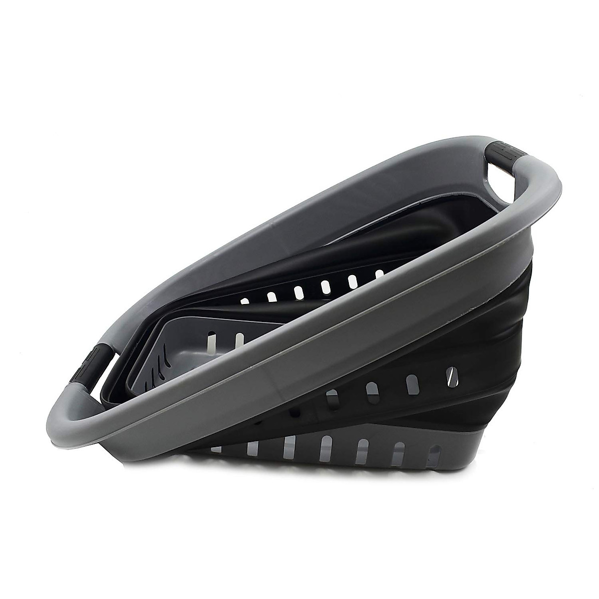 SAMMART 37L (9.77 gallon) Collapsible Plastic Laundry Basket - Foldable Pop Up Storage Container/Organizer - Portable Washing Tub - Space Saving Hamper/Basket (2, Grey/Black)