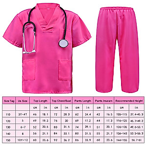ZZIHAN Doctor Costume for Kids Rose Scrubs Sets Nurse Scrubs Costume Veterinarian Costume Doctor Coat Accessories Toys Stethoscope Nursing Clipboards Girl 7-8 Brithday Party Halloween Dress Up