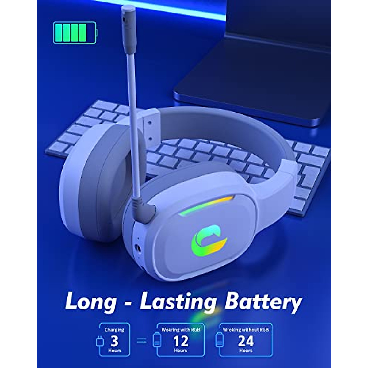 Jeecoo G80 Wireless Gaming Headset - 7.1 Surround Sound, Detachable Noise Canceling Mic, Low Latency 2.4G Wireless Gaming Headphones, Shining RGB - Works with PS4 PS5 PC Laptop Computers