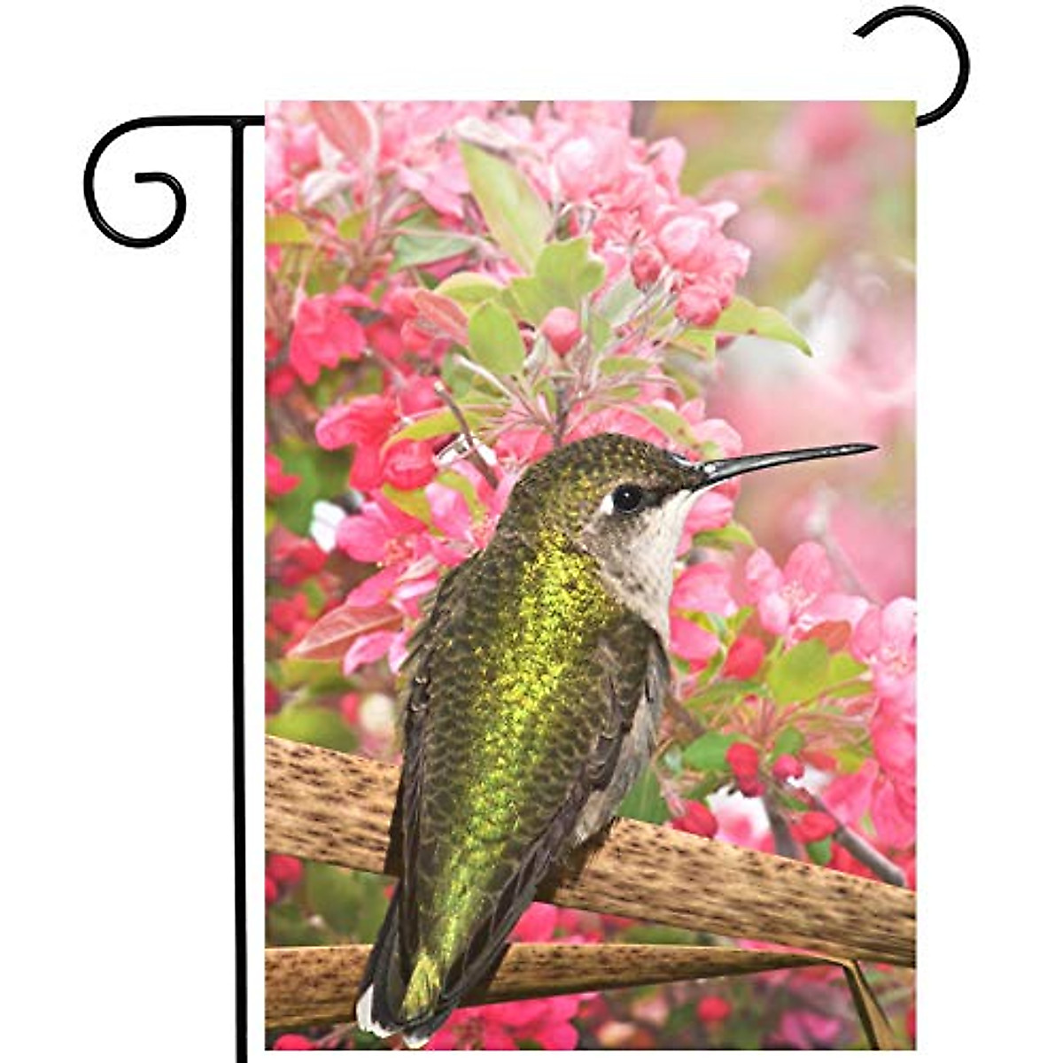 ShineSnow Spring Summer Hummingbird Bird Pink Floral Apple Flowers Garden Yard Flag 12"x 18" Double Sided Polyester Welcome House Flag Banners for Patio Lawn Outdoor Home Decor