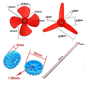 EUDAX 6 Set DC Motors Kit, Mini Electric Hobby Motor 3V -12V 25000 RPM Strong Magnetic with Shaft Propeller, 2 x AA Battery Holder,9V Battery Clip Connector,Plastic Wheels for DIY Science Projects